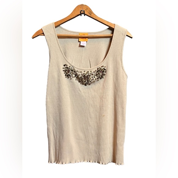 Ruby Rd. | Tops | Light Brown Ribbed Tank Top With Beaded Design ...